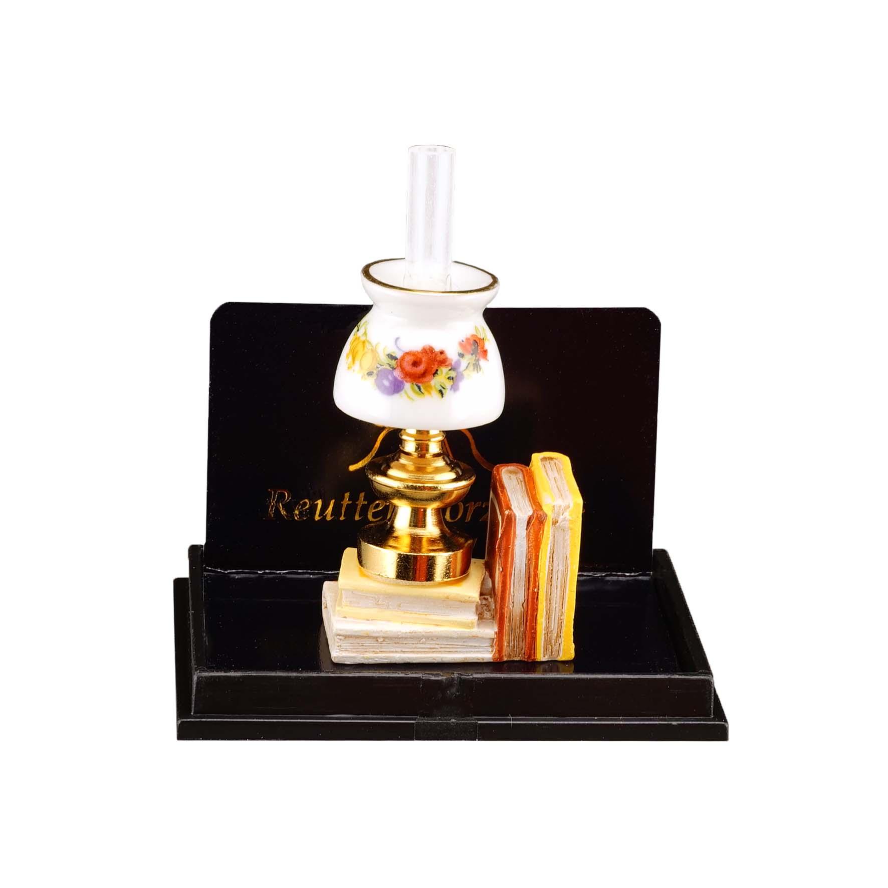 Onlineshop der Reutter Miniaturen GmbH.Oil Lamp with Books - Floral Design