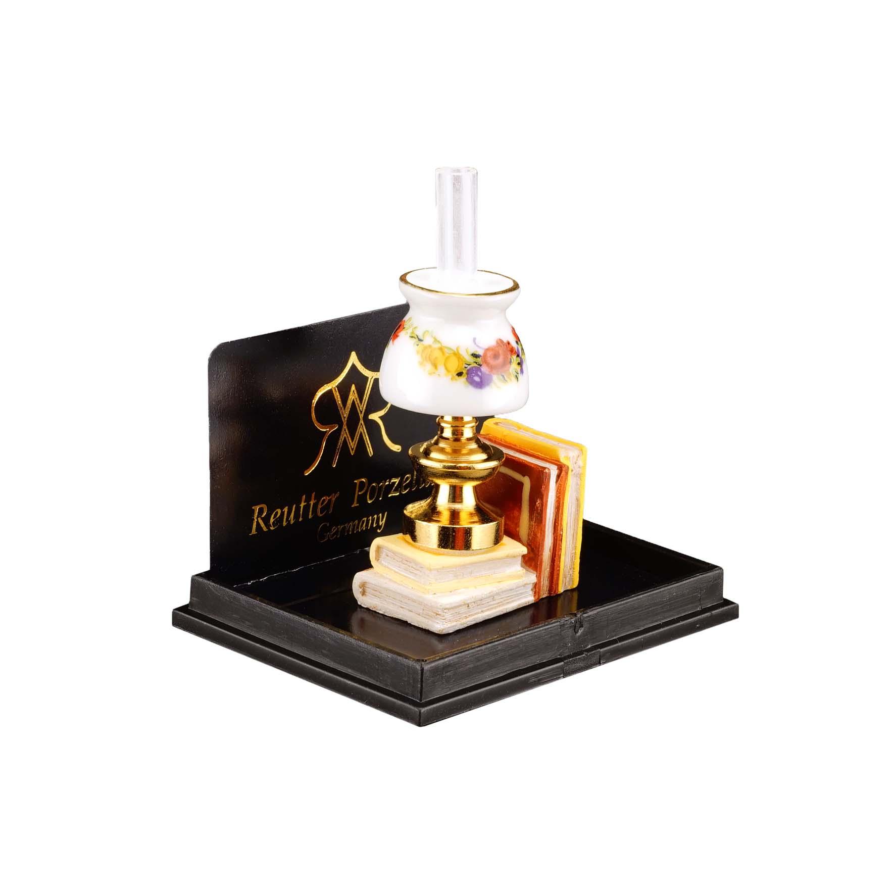 Onlineshop der Reutter Miniaturen GmbH.Oil Lamp with Books - Floral Design