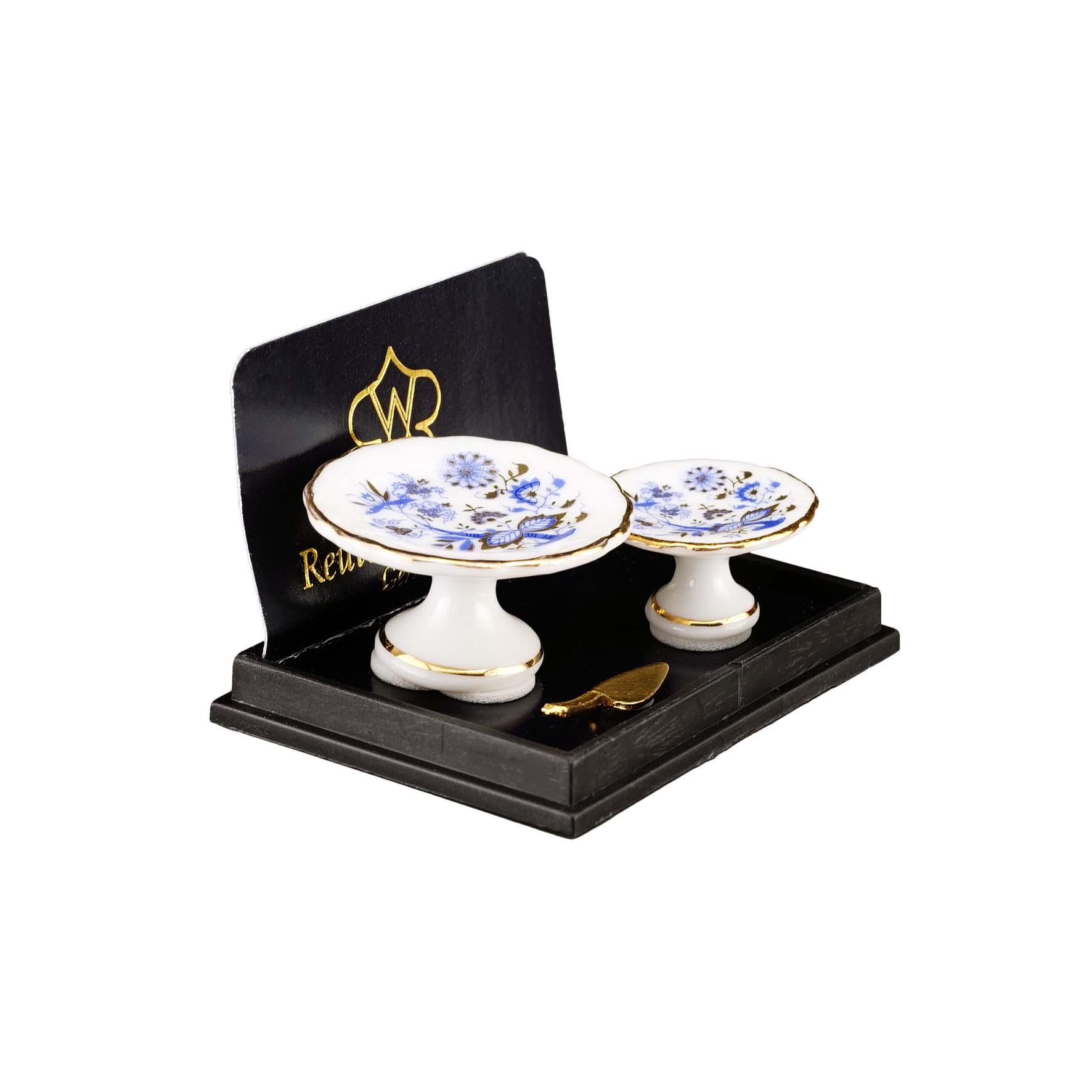 Onlineshop der Reutter Miniaturen GmbH.2 Cake Plates with Stand - Blue ...